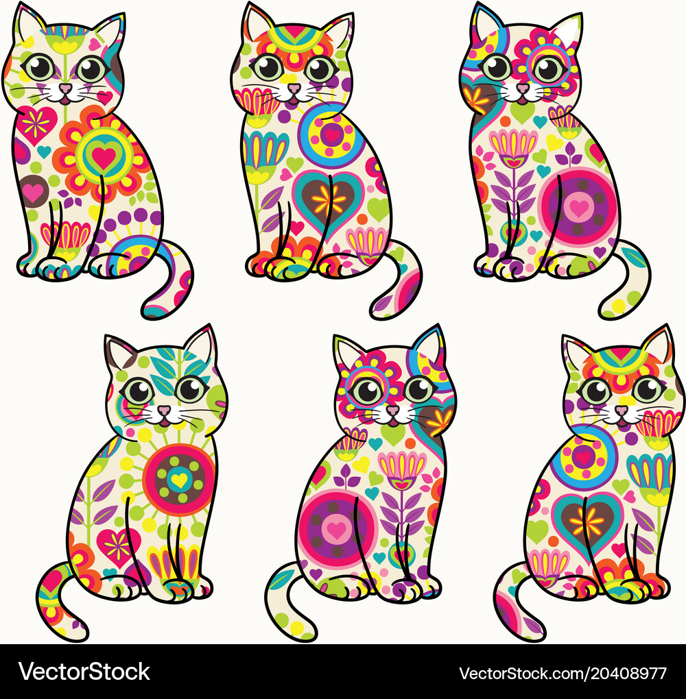 Bright colorful funny cats seamless Royalty Free Vector