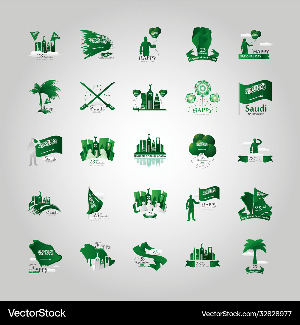 Bundle saudi arabia national day icons Royalty Free Vector