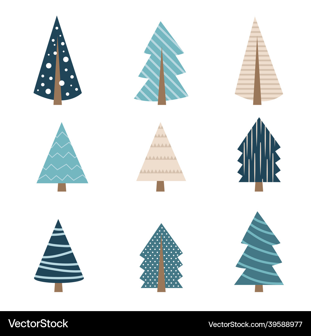 Cute blue christmas tree of different shape set Vector Image