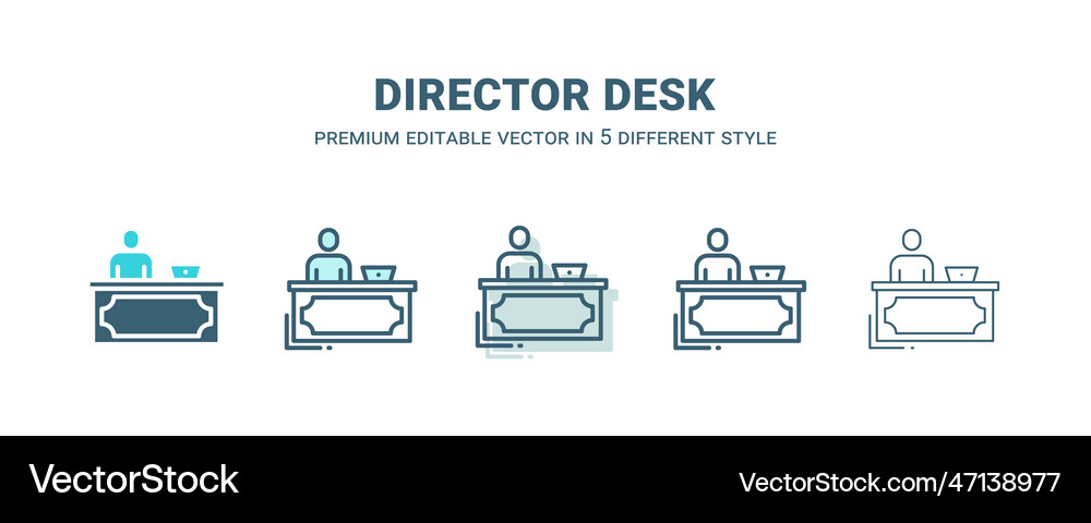 Director desk icon in 5 different style outline Vector Image
