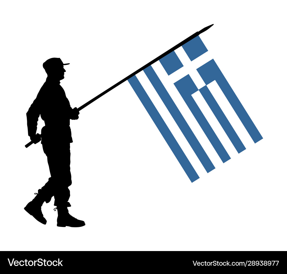 Greek soldier with flag silhouette Royalty Free Vector Image