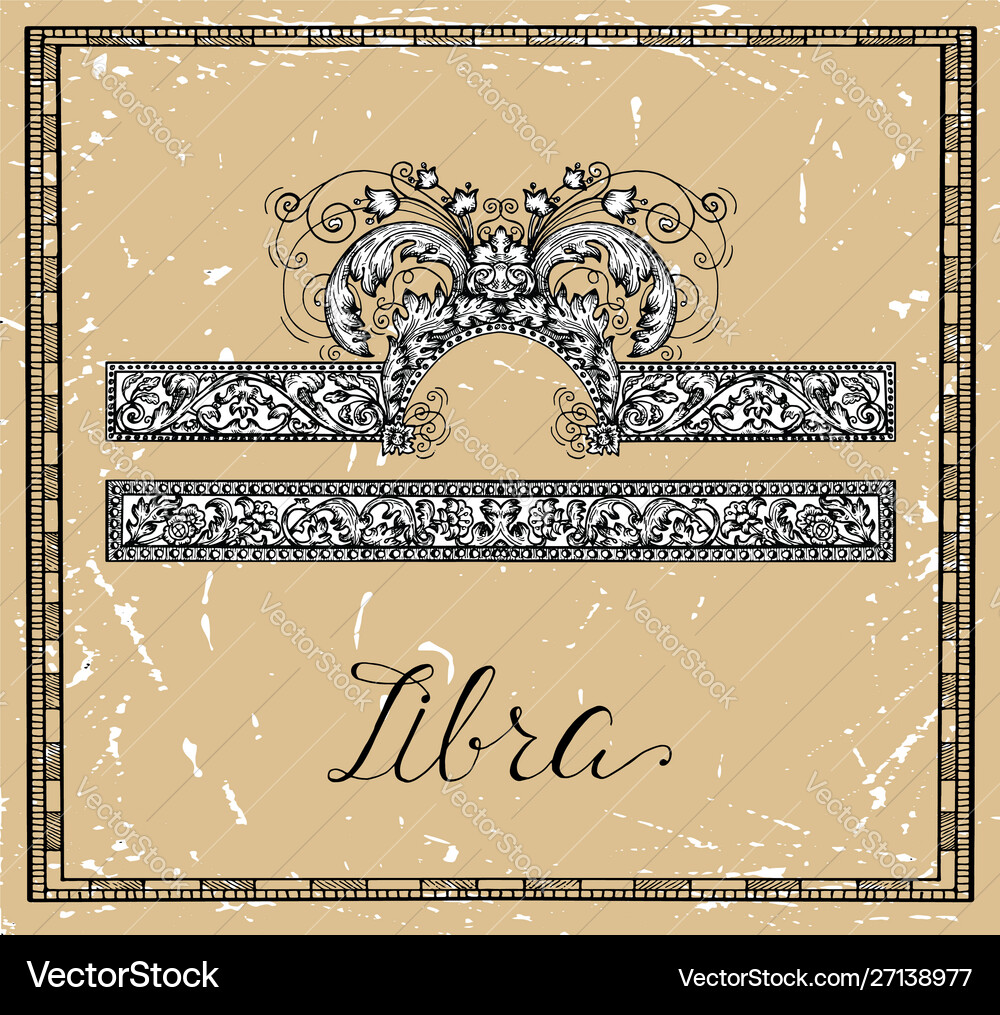 Libra or scales zodiac sign on frame on texture Vector Image