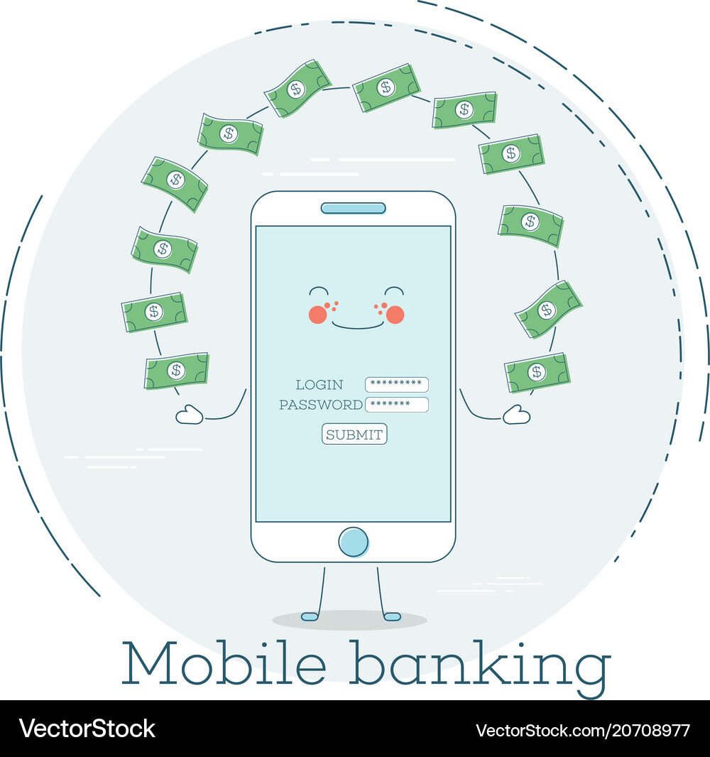 Mobile banking concept in line art style Vector Image