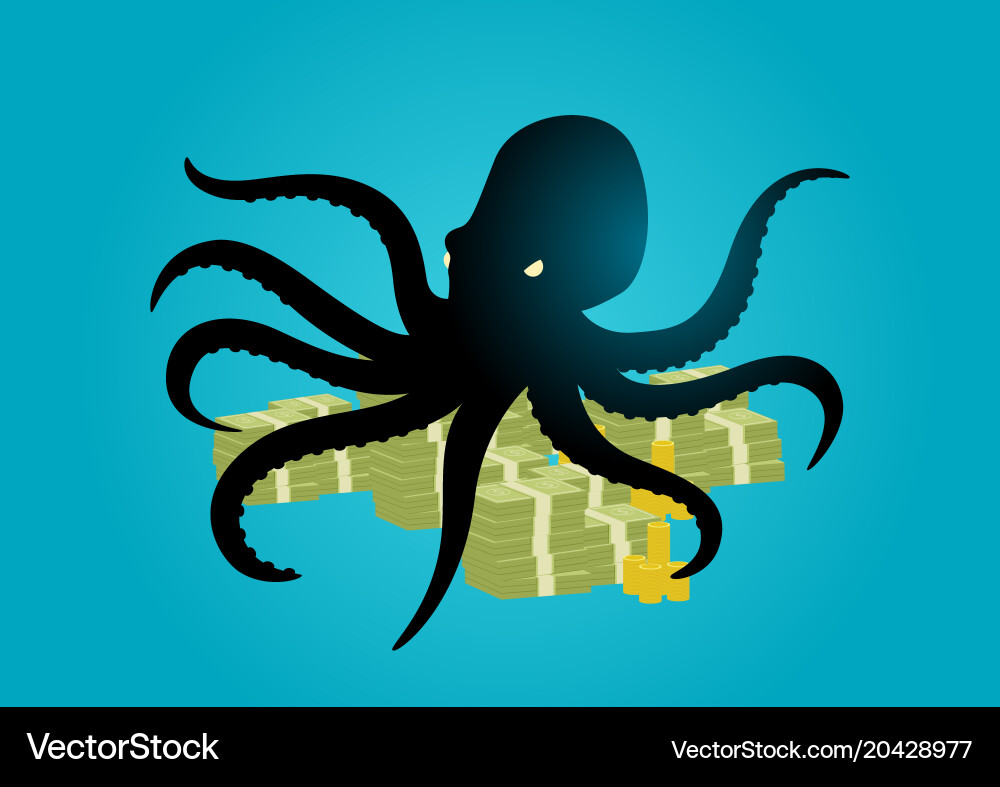 Octopus holding money with its tentacles Vector Image