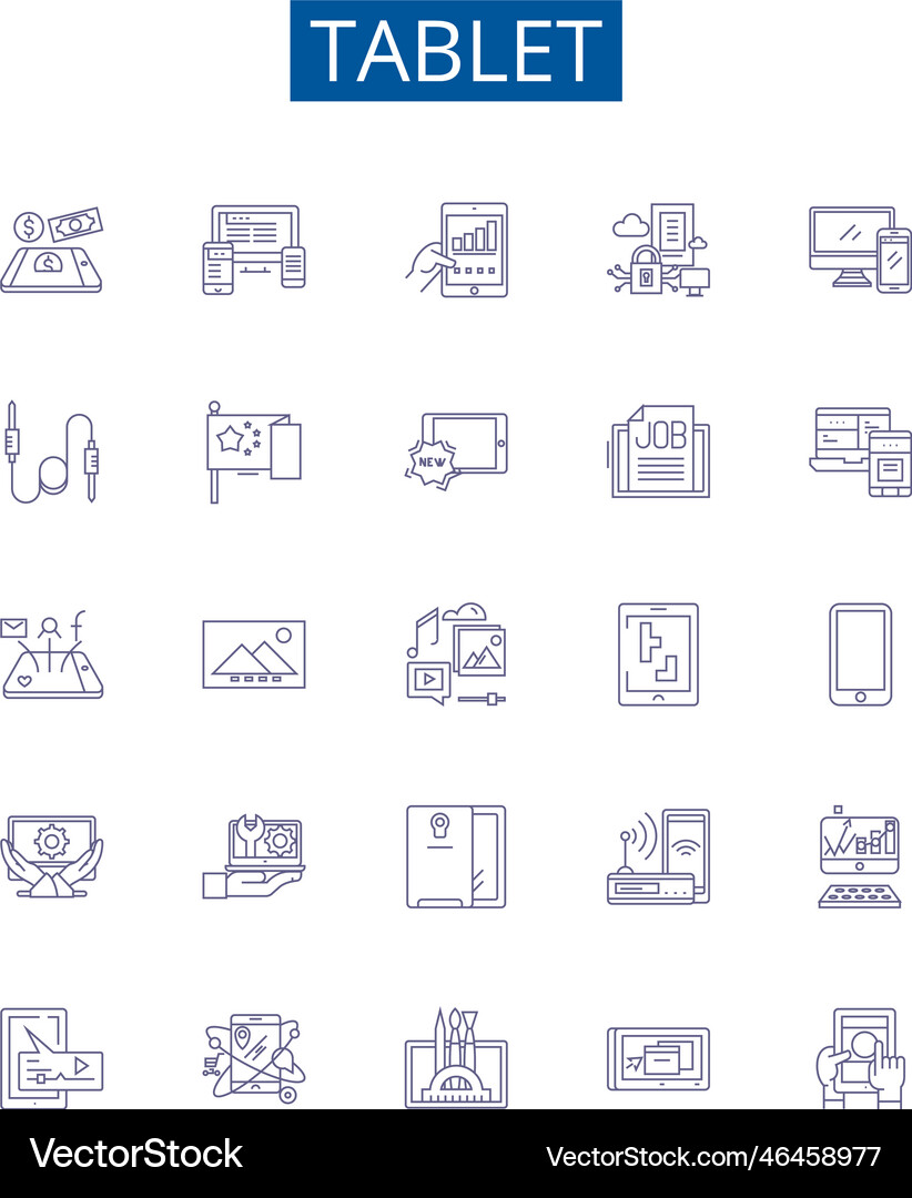 Tablet line icons signs set design collection Vector Image