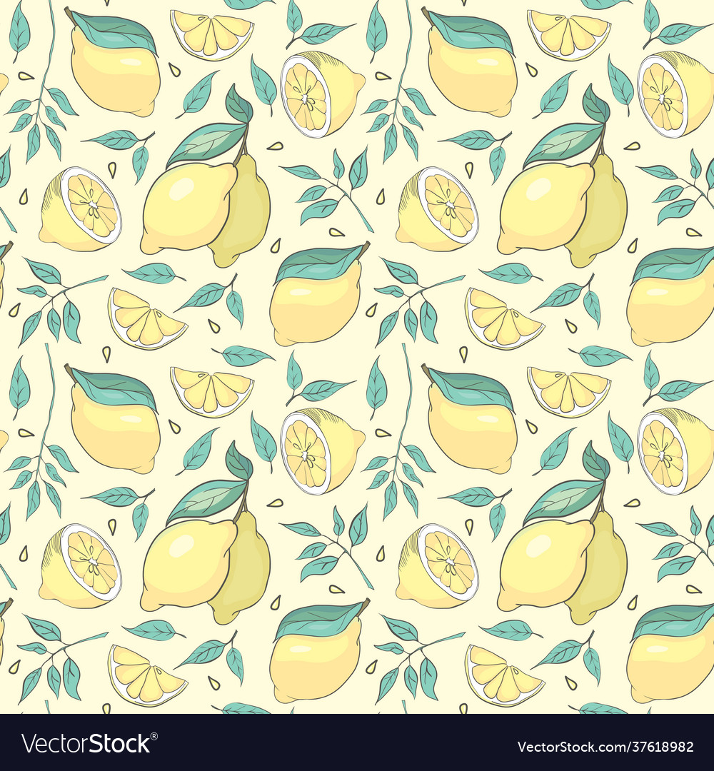 Nice lemon background hand drawn seamless pattern Vector Image Nice lemon background hand drawn seamless pattern Vector Image
