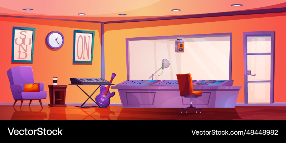 Sound recording studio with synthesizer guitar Vector Image