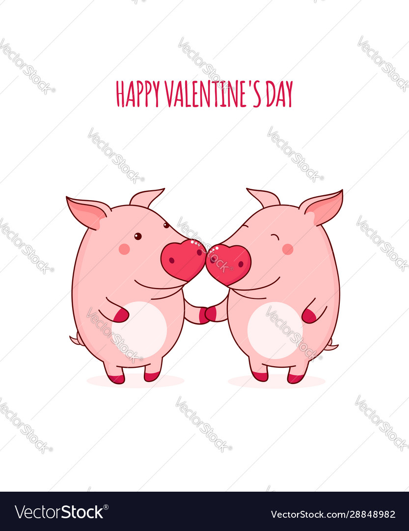 Valentines day card with cute pigs Royalty Free Vector Image