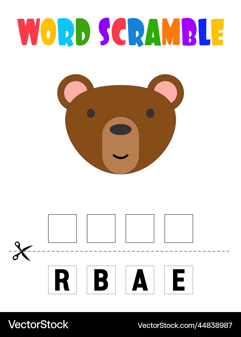 Bear word scramble educational game for kids Vector Image