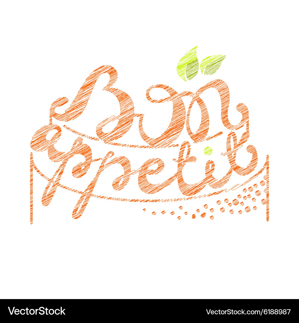 Bon appetit hand lettering orange text on white Vector Image