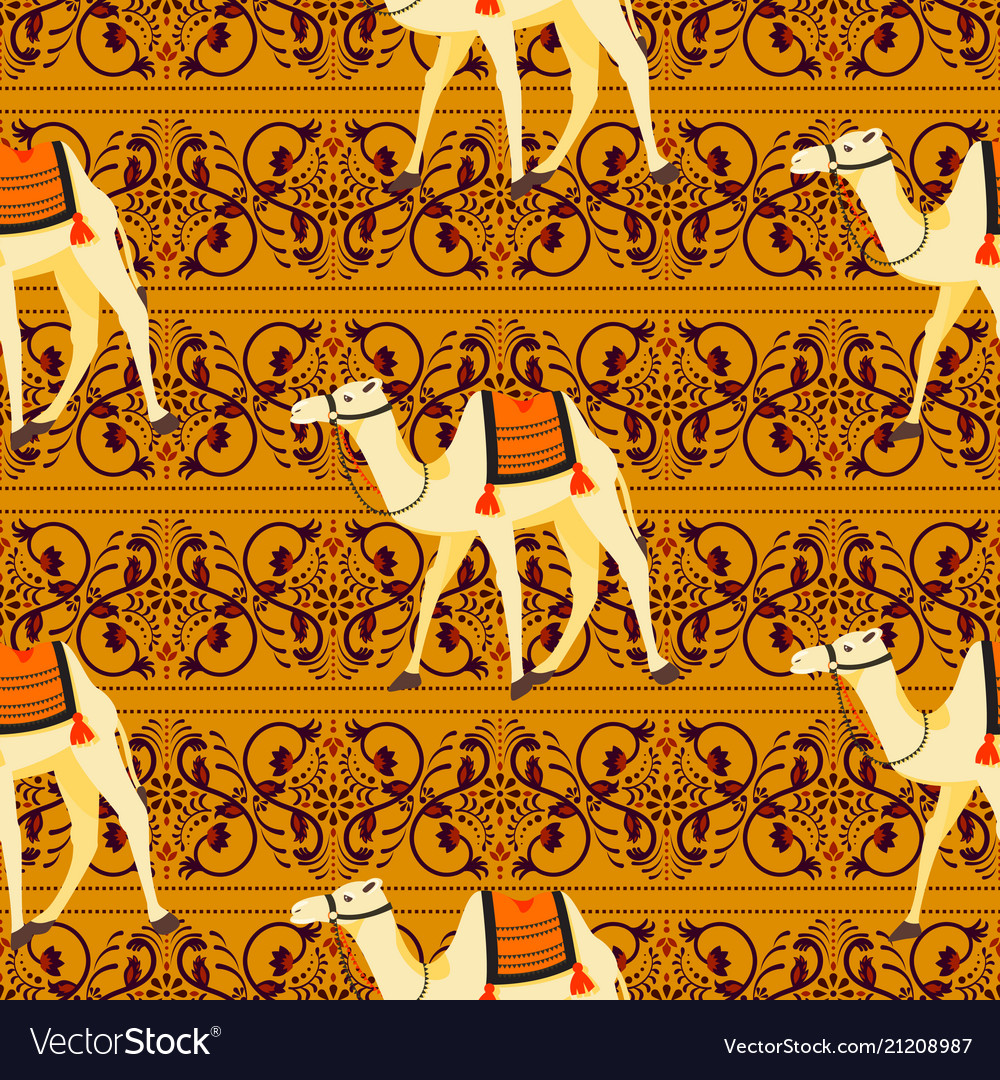 Camels oriental decorative motifs seamless Vector Image