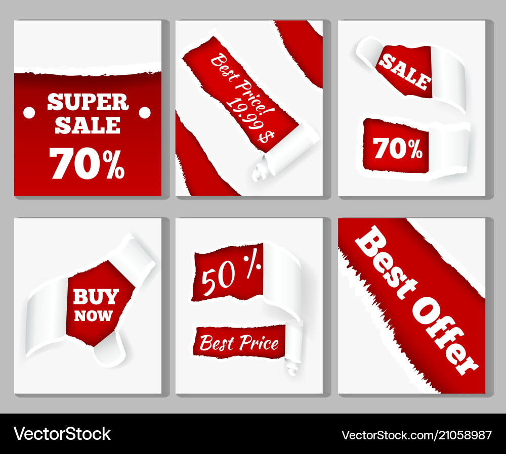 Torn paper sale cards Royalty Free Vector Image