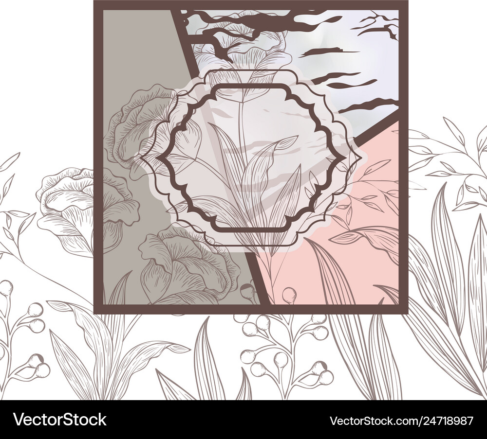 Victorian with frame and flowers isolated icon Vector Image