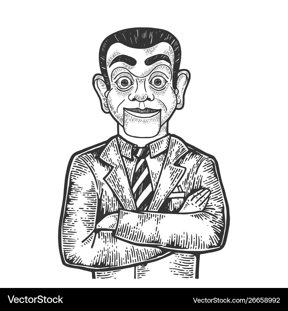 Businessman puppet head sketch engraving Vector Image
