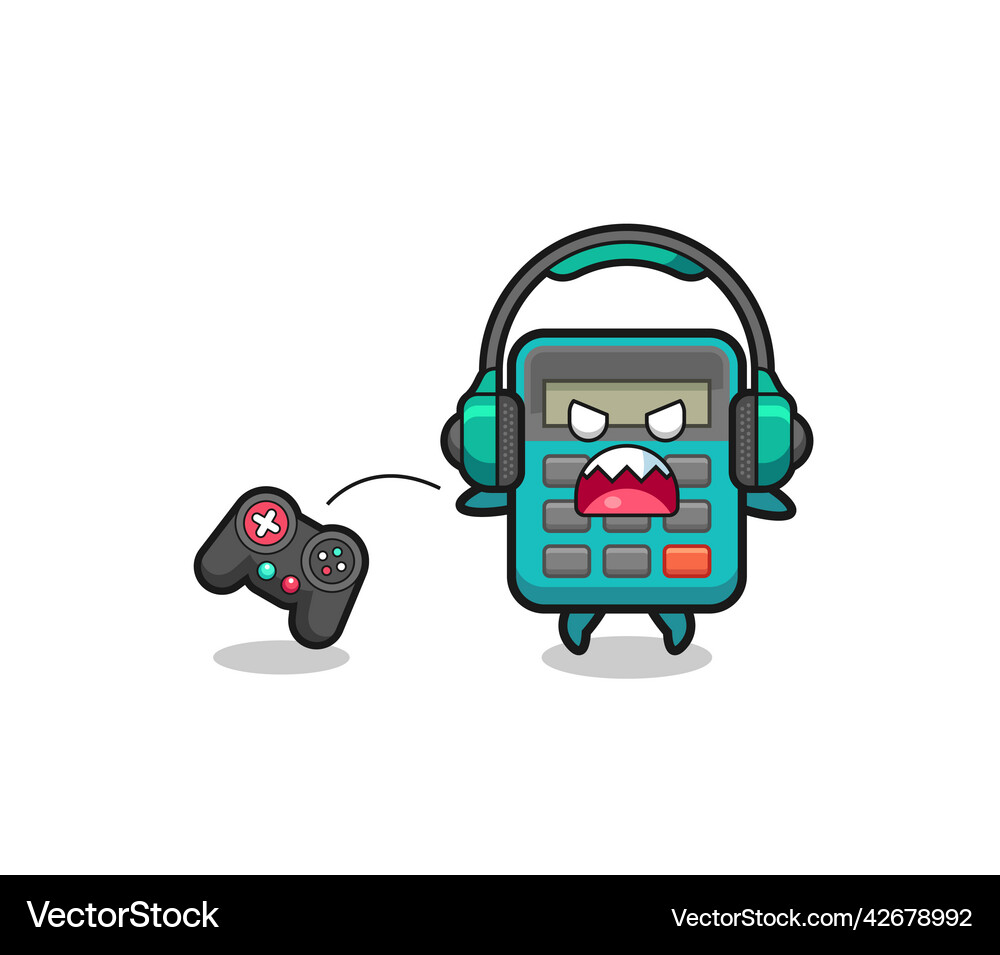 Calculator gamer mascot is angry Royalty Free Vector Image