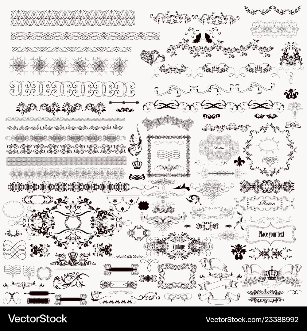 Collection hand drawn flourishes in engraved Vector Image