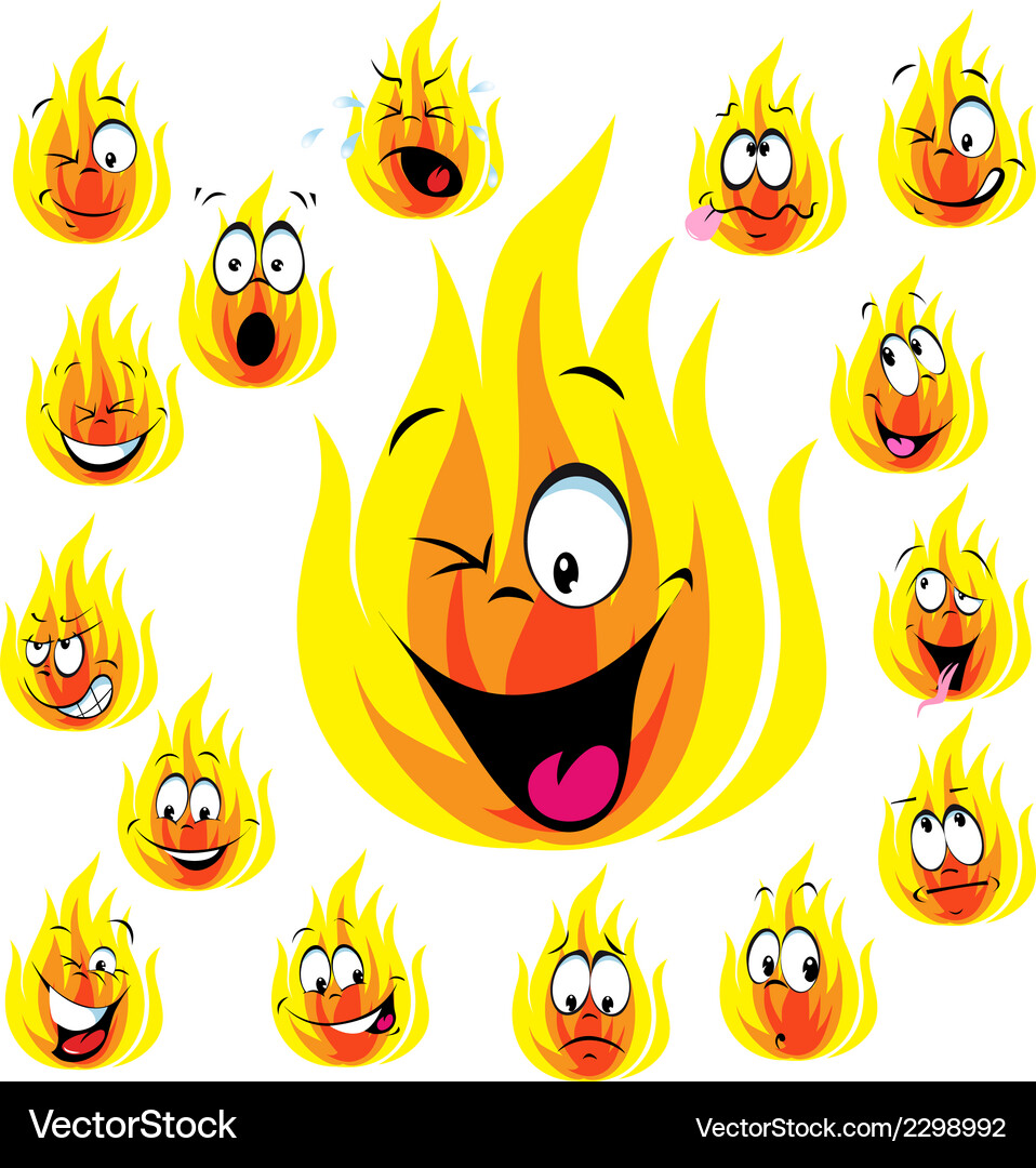 Fire cartoon with many expressions Royalty Free Vector Image