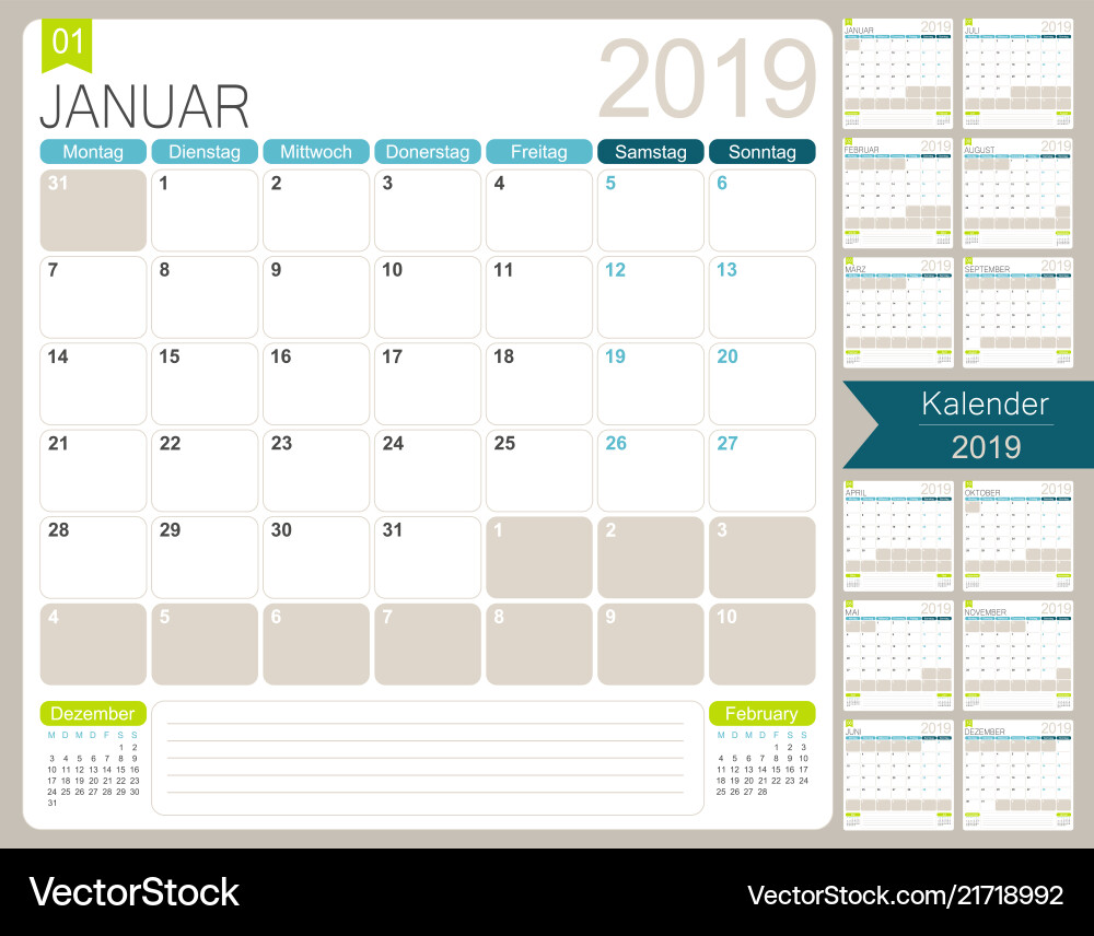 German calendar 2019 Royalty Free Vector Image
