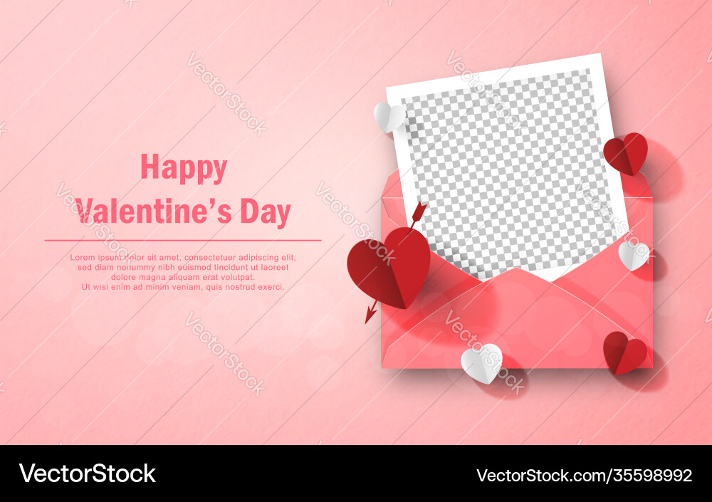 Heart shape paper and blank photo frame Royalty Free Vector