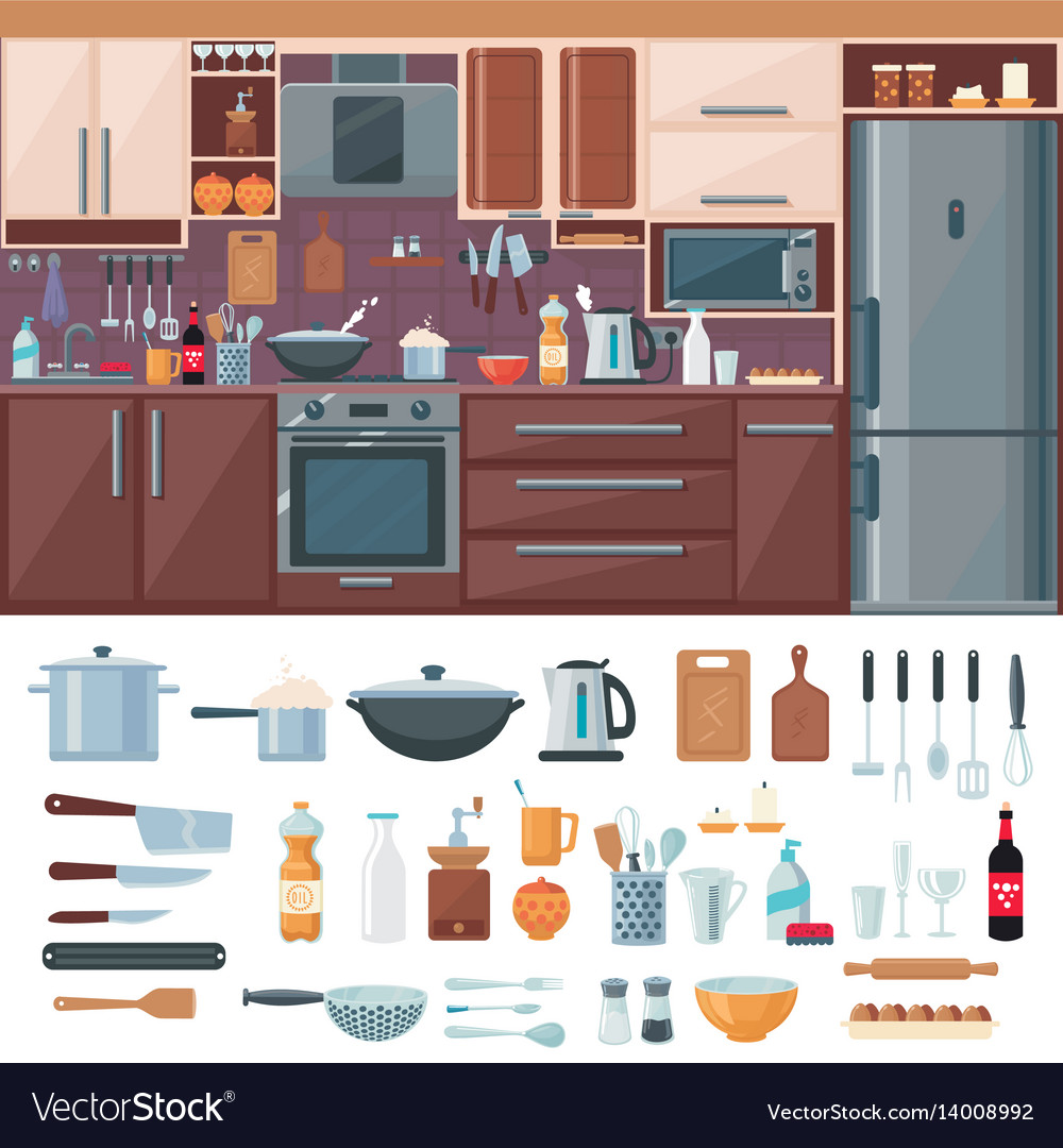 Kitchen interior elements set Royalty Free Vector Image