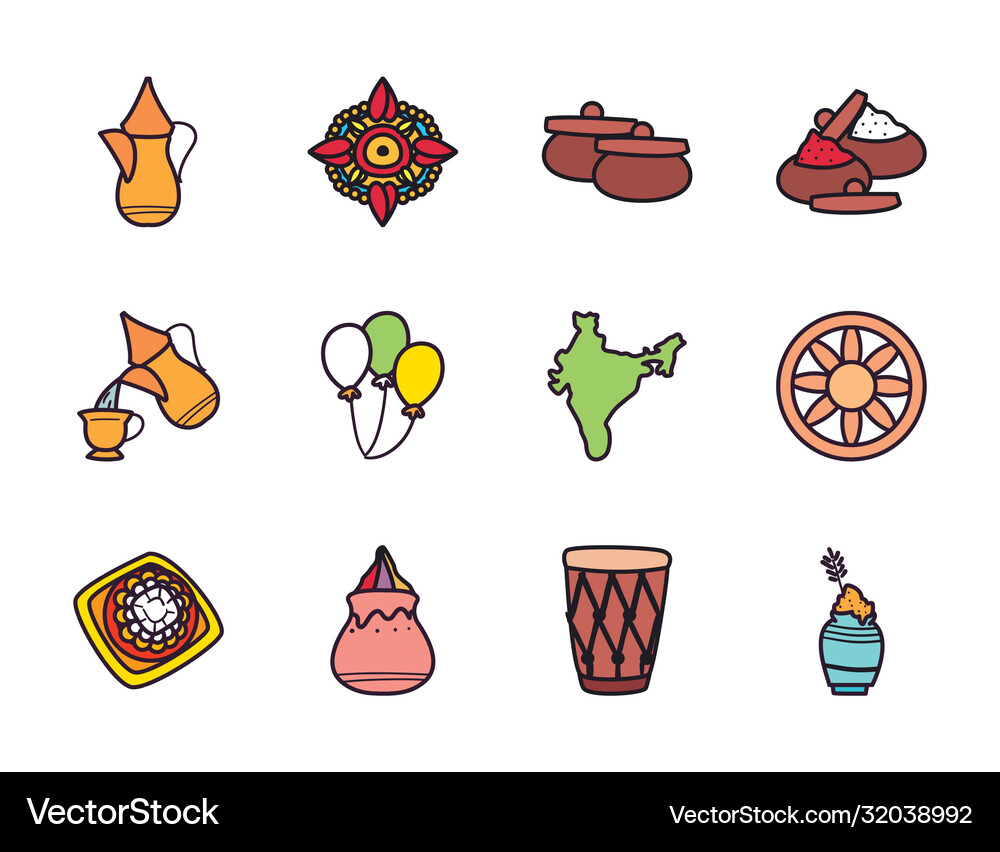 Raksha bandhan fill style icon set design Vector Image