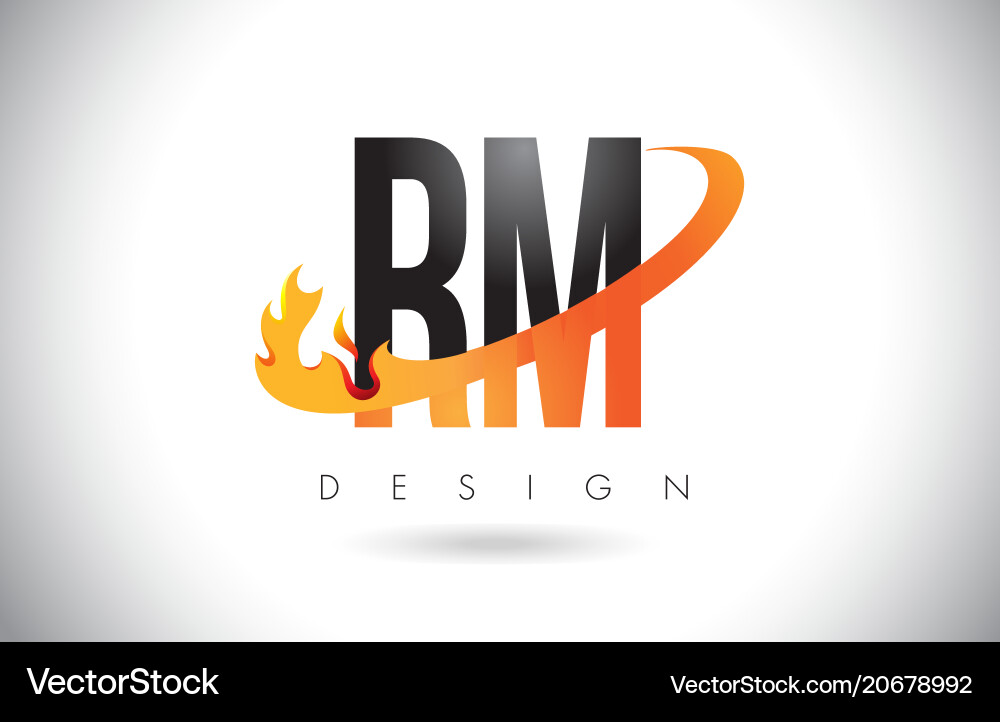 Rm r m letter logo with fire flames design and Vector Image