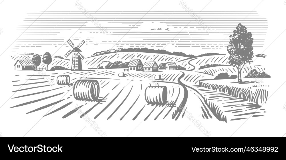 Rural landscape agriculture farm Royalty Free Vector Image