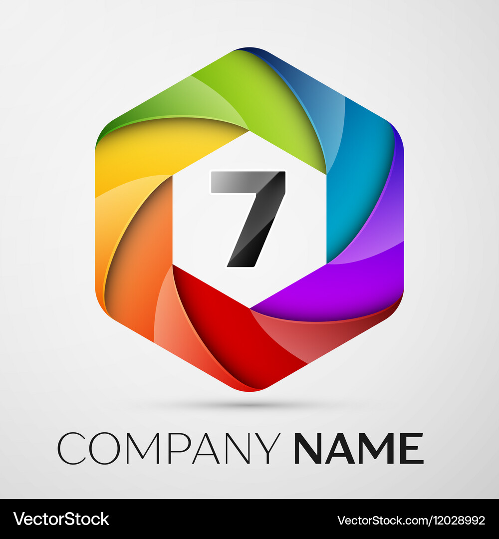 Seven number colorful logo in the hexagonal Vector Image