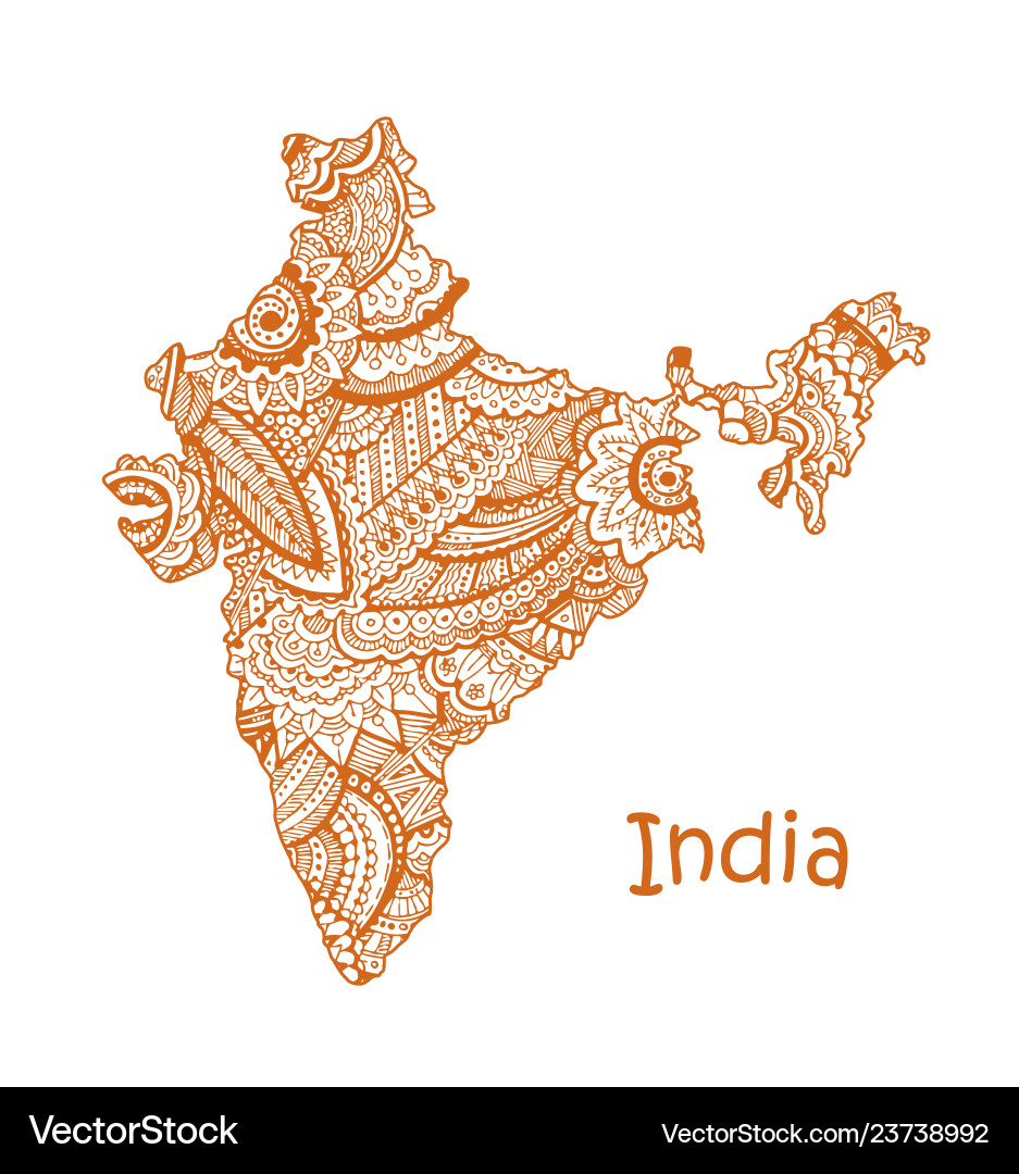 Textured map of india hand drawn ethno Royalty Free Vector