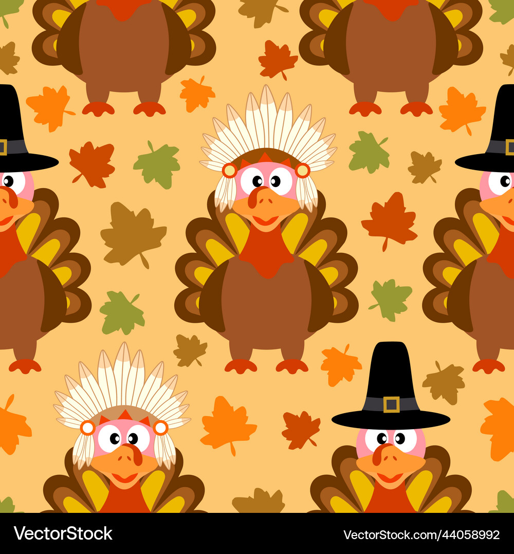 Thanksgiving seamless background with funny turkey