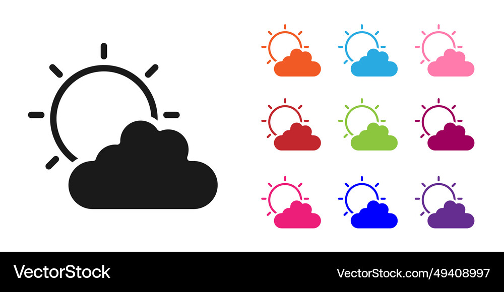 Black sun and cloud weather icon isolated Vector Image
