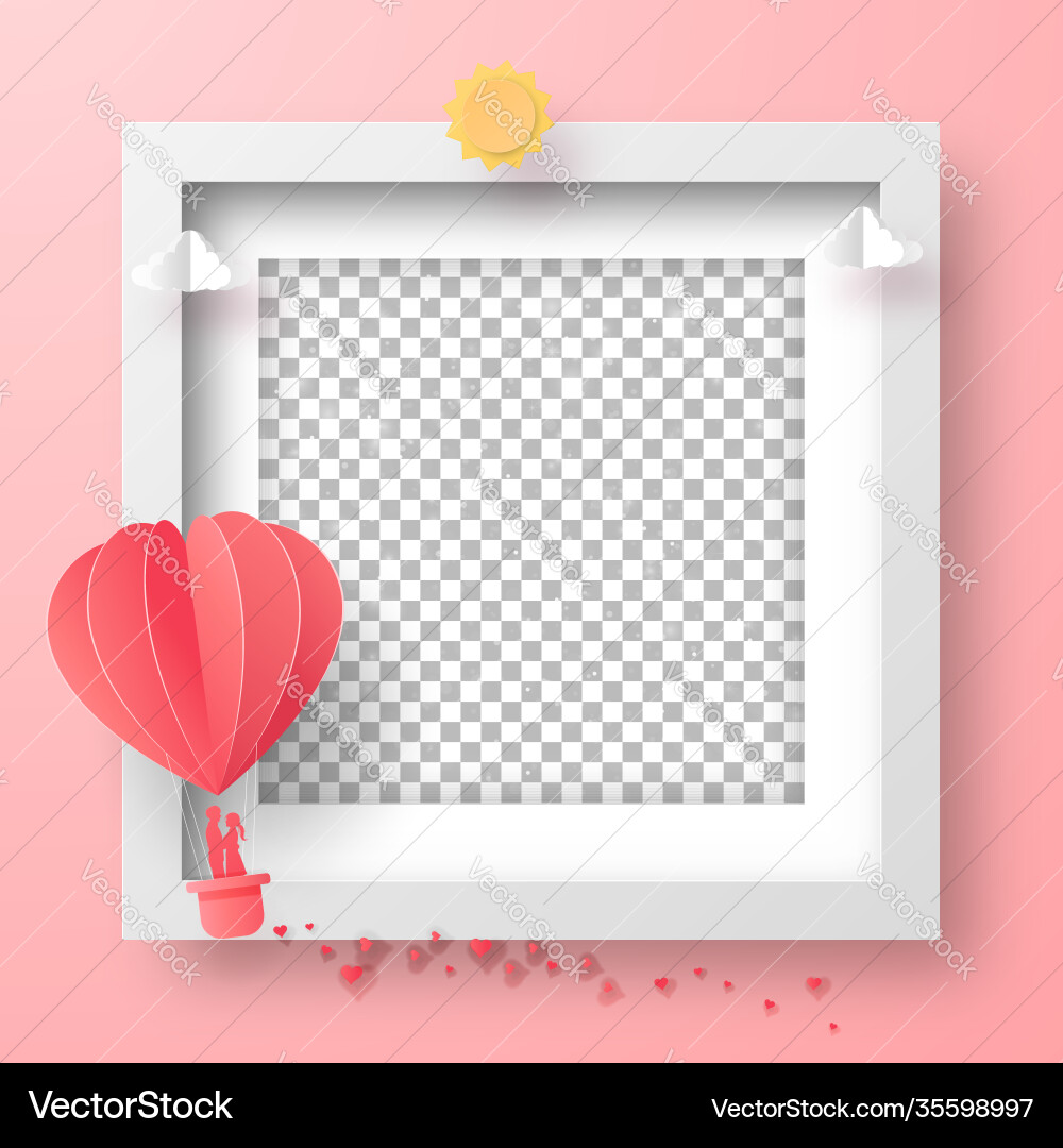 Blank photo frame with heart shape balloon Vector Image