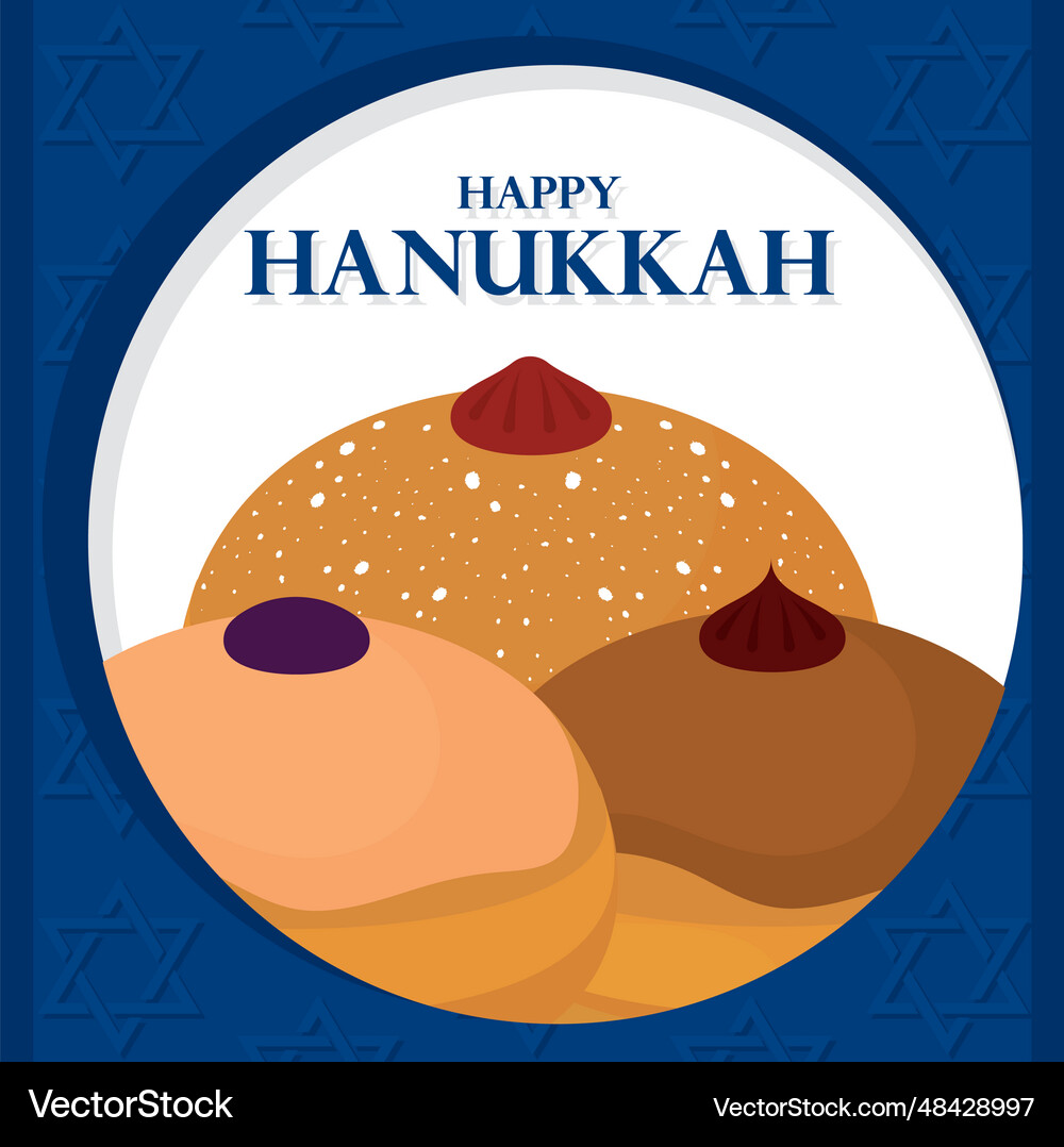 Colored happy hanukkah template with sufganiyot Vector Image