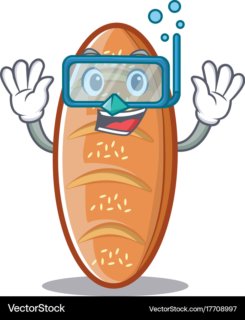 Diving baked bread character cartoon Royalty Free Vector