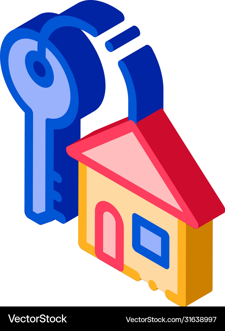 Key with keyfob in building form isometric icon Vector Image