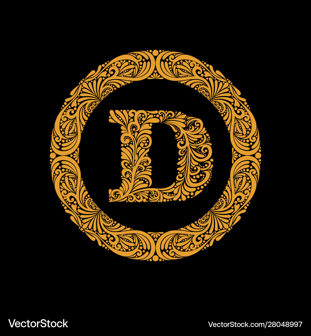 Premium elegant capital letter d in a round frame Vector Image