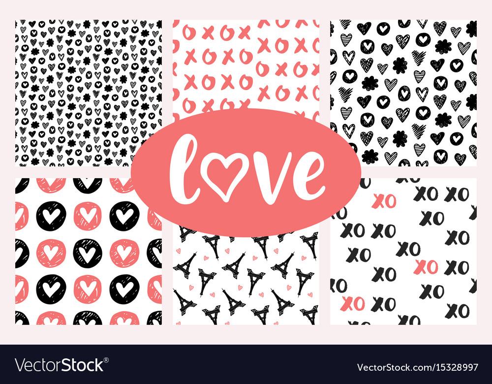 Romantic seamless patterns set Royalty Free Vector Image