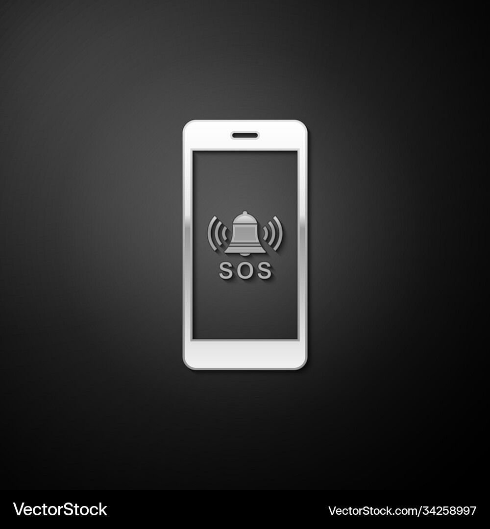 Silver sos call icon isolated on black background Vector Image