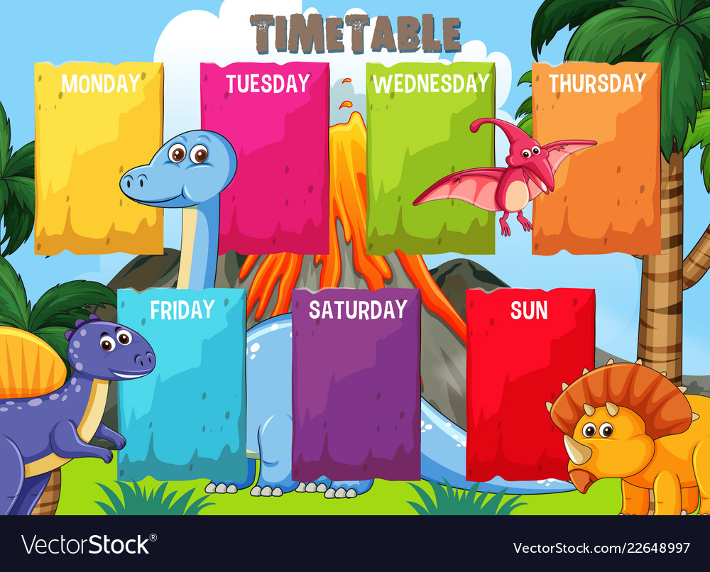 Timetable with colourful dinosaur template Vector Image