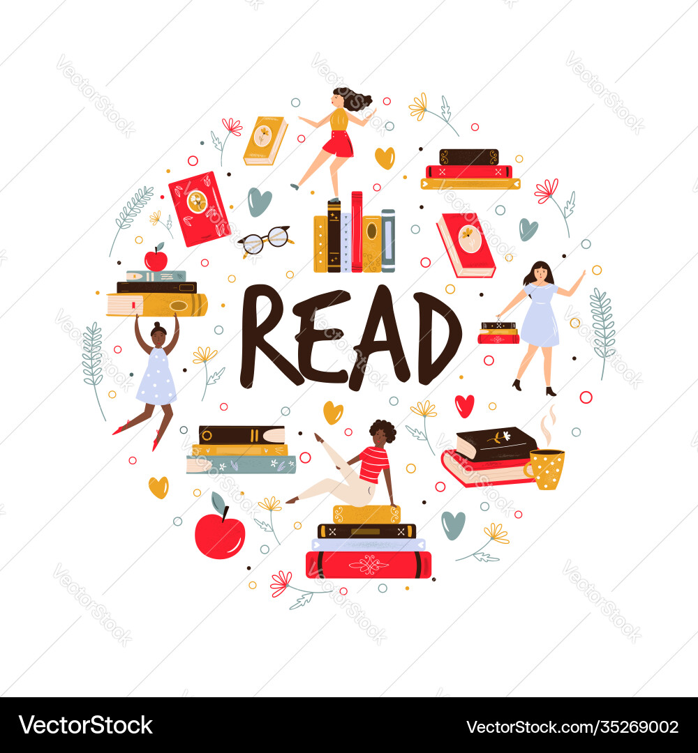 Abstract circle design with colorful books and Vector Image