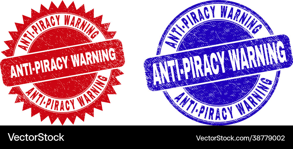 Anti-piracy warning round and rosette stamps Vector Image