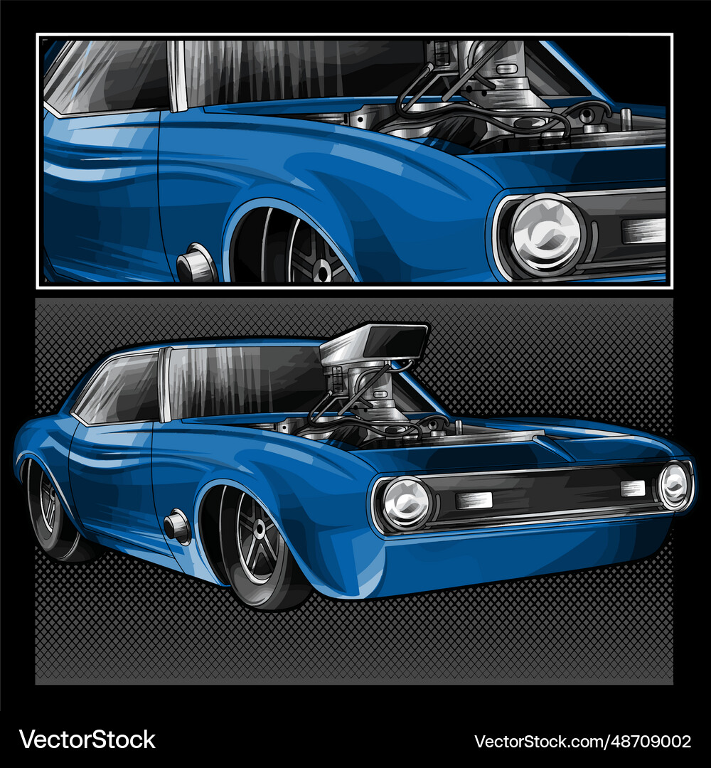 Blue drag racing car with black strip Royalty Free Vector