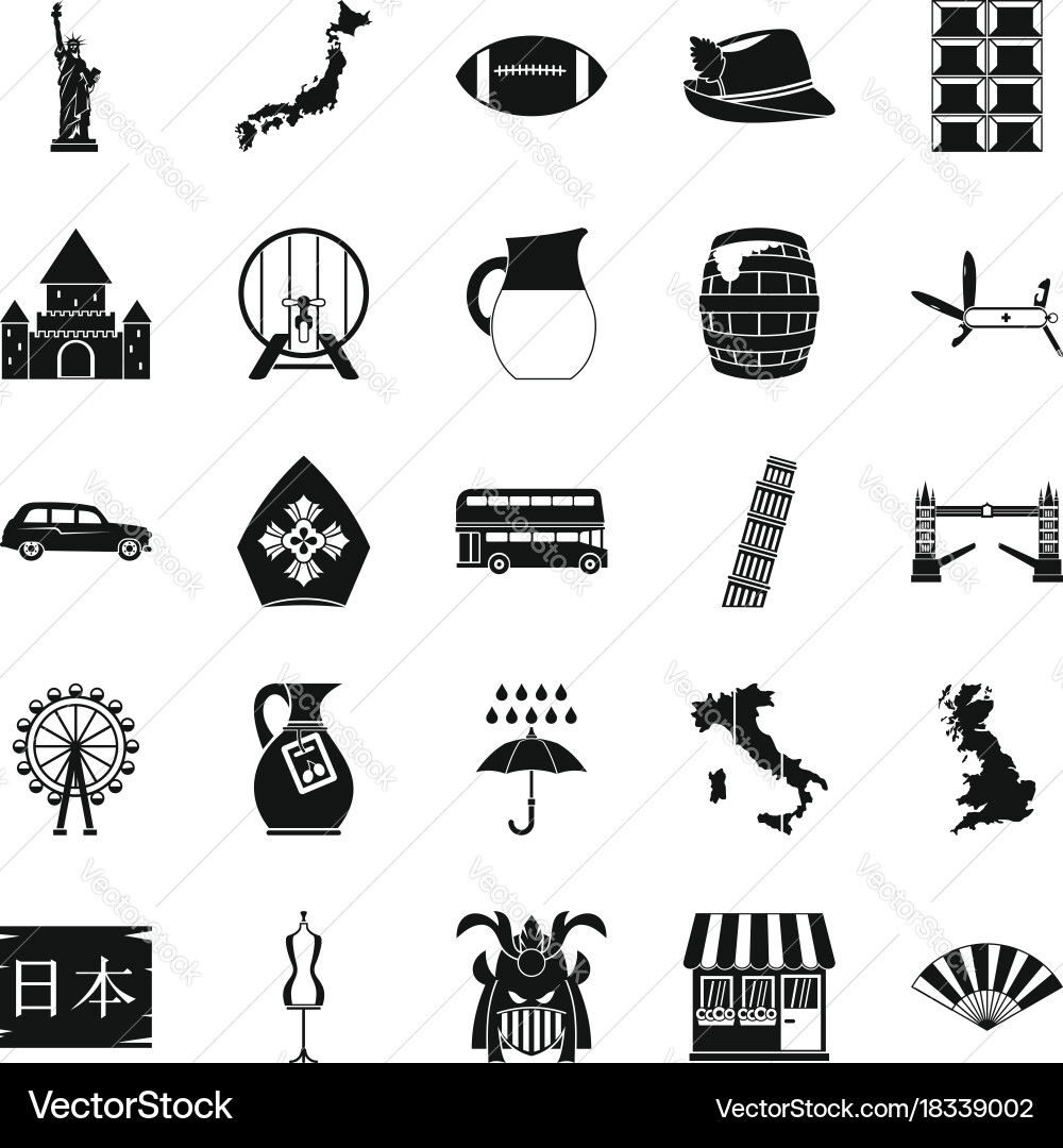 Explore the country icons set simple style Vector Image