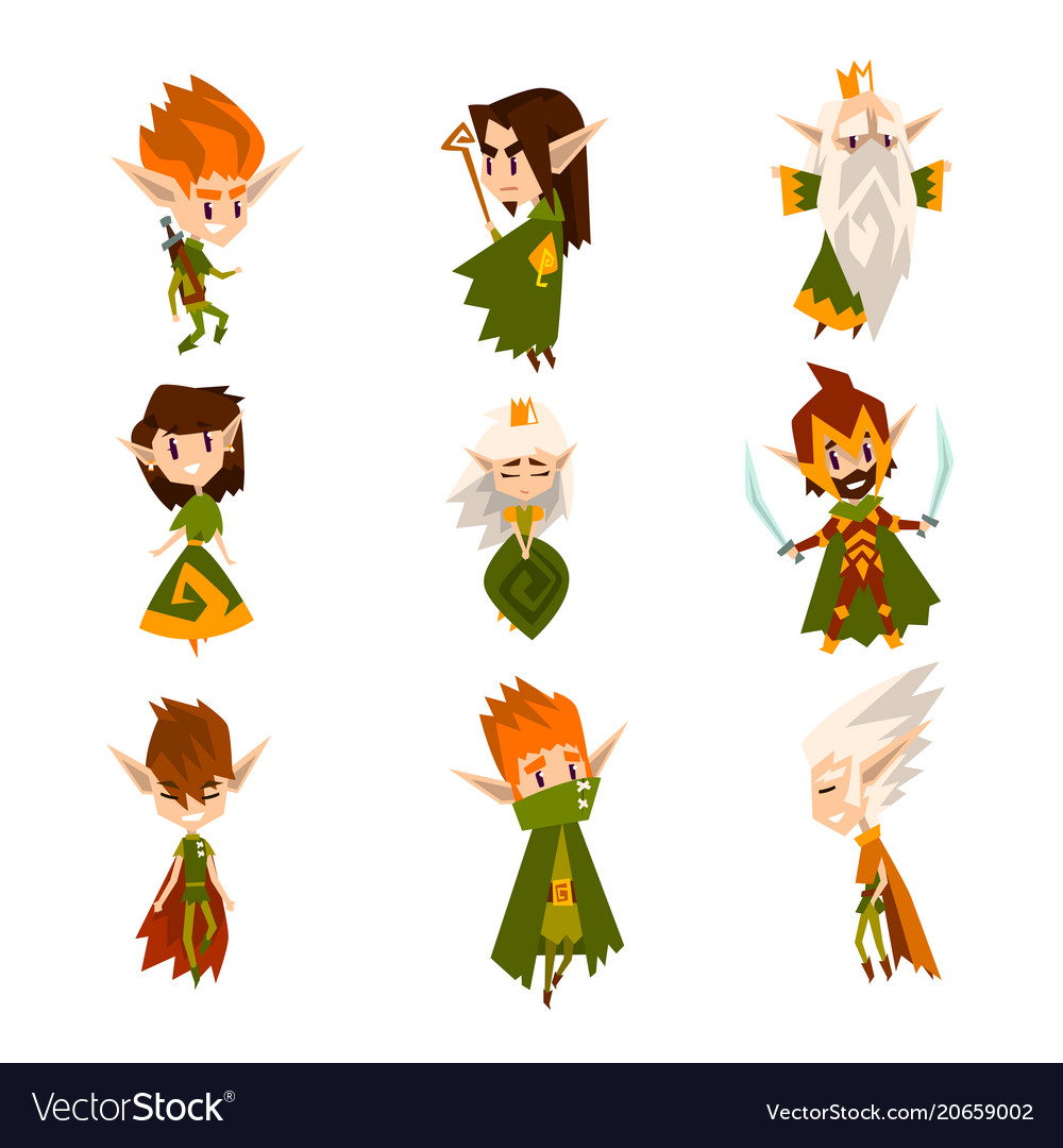 Forest elves set fairytale magic characters in Vector Image