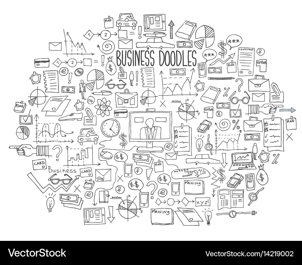 Hand draw doodle elements bank business finance Vector Image