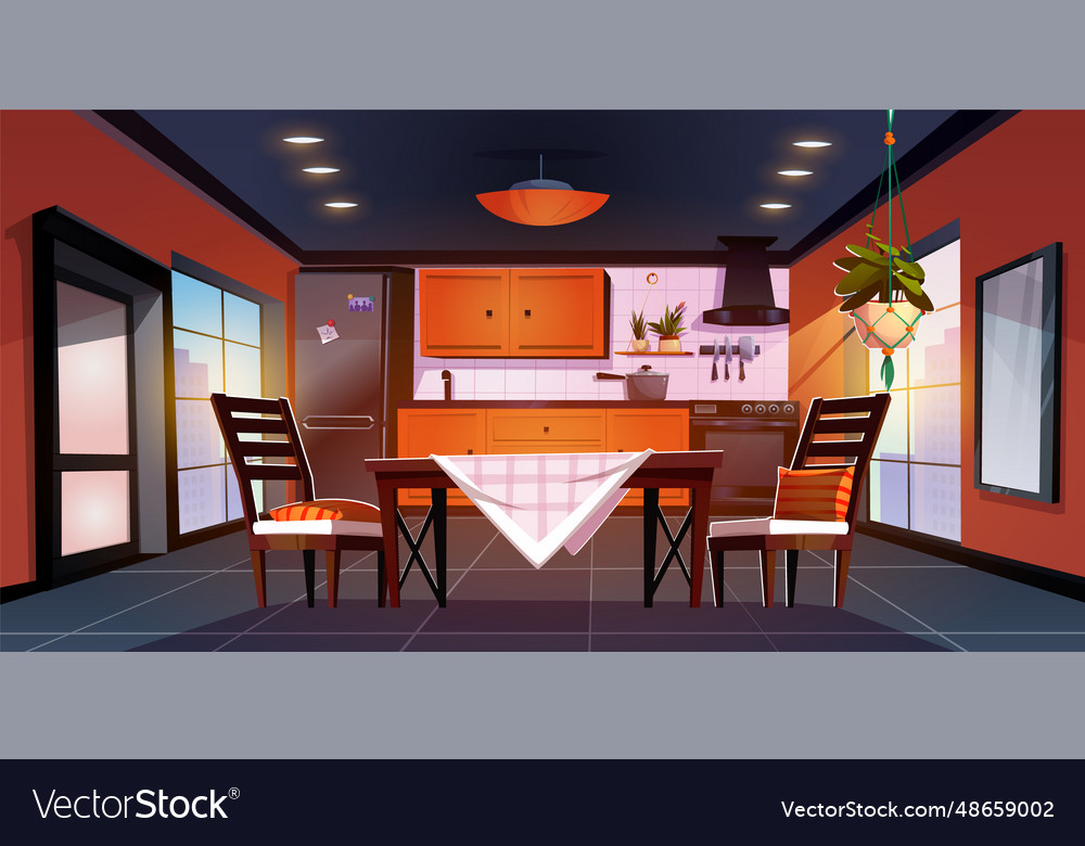 Kitchen interior with dining table Royalty Free Vector Image