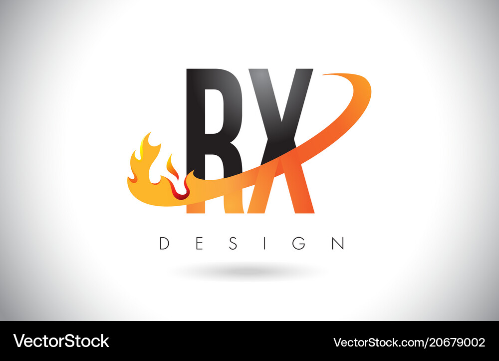Rx r x letter logo with fire flames design Vector Image