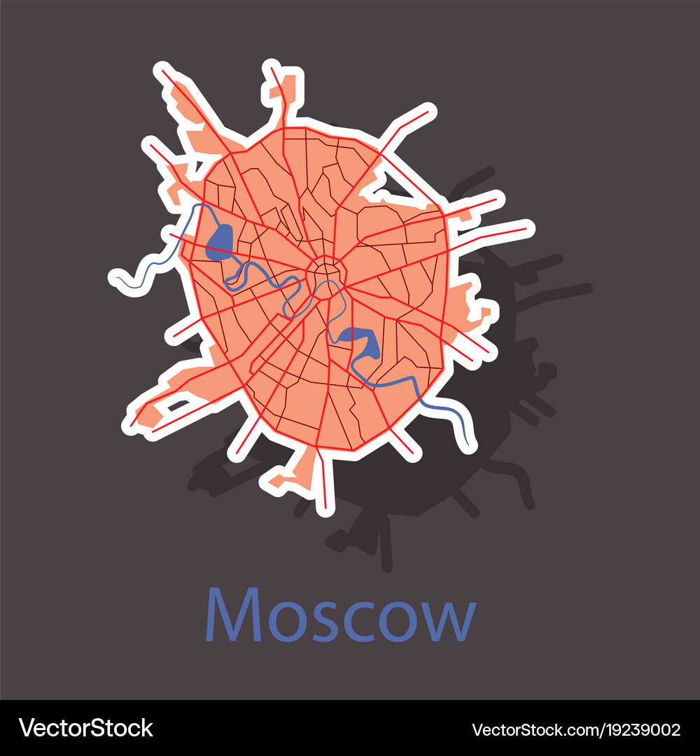 Sticker color map of moscow all objects Royalty Free Vector