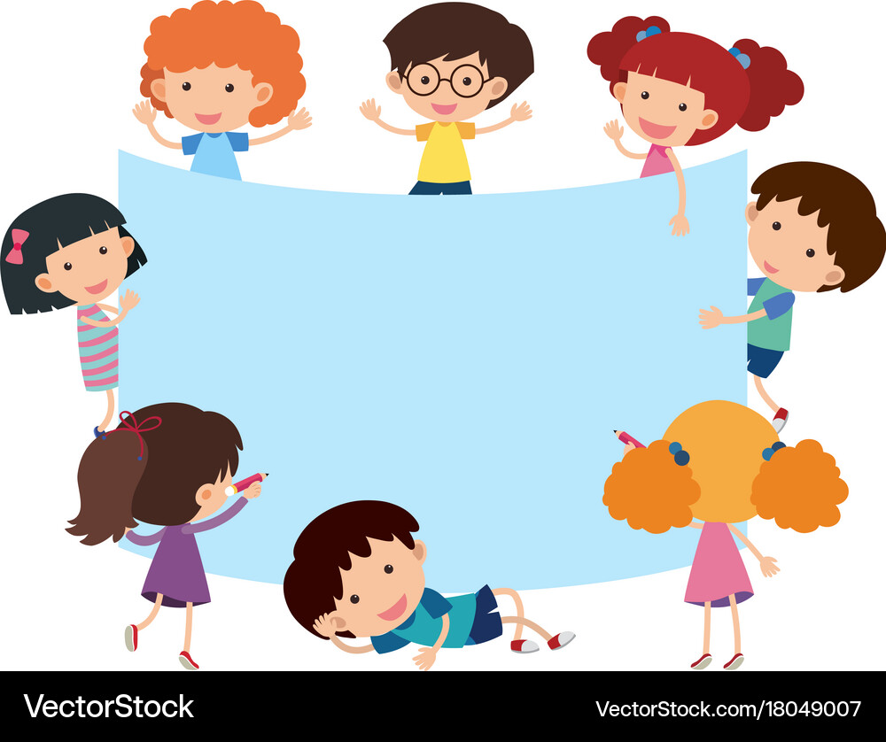 Blue banner with happy children Royalty Free Vector Image