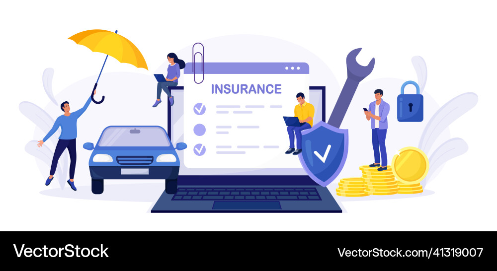 Car insurance policy form on laptop screen Vector Image